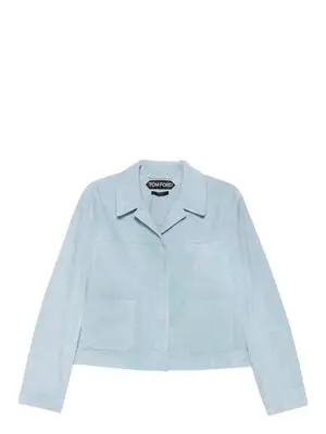TOM FORD Collared Leather Jacket - Blue