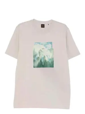 BOSS Printed-artwork T-shirt In Cotton Jersey - Neutrals