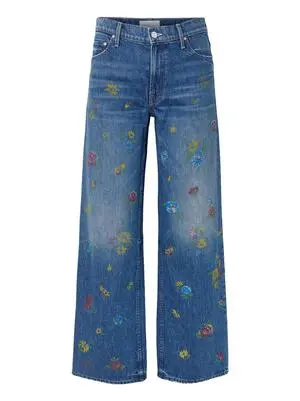 MOTHER The Rerun Zip Sneak Floral-print High-rise Wide-leg Jeans - Blue