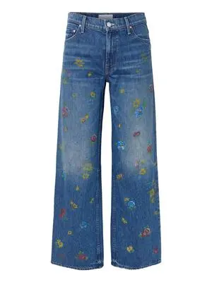 MOTHER The Rerun Zip Sneak Floral-Print Jeans Multi