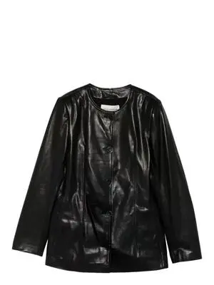 Nour Hammour Maud Leather Button-up Jacket - Black