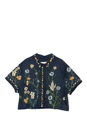 Agua Bendita Virtuosa Floral Cropped Shirt - Blue
