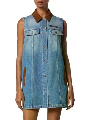 Versace Sleeveless Mini Shirt Dress - Blue