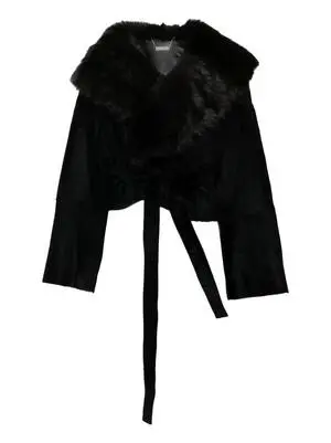 Nour Hammour Shearling Wrap Jacket - Black
