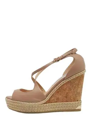 JIMMY CHOO Leather Wedge Espadrilles - Neutrals