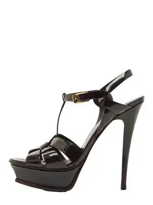 Saint Laurent 130mm Interlaced Straps Platform Sandals - Brown