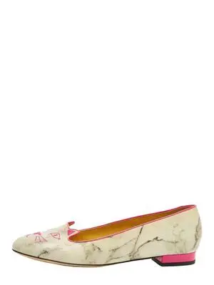 CHARLOTTE OLYMPIA Kitty-embroidered Leather Loafers - Neutrals