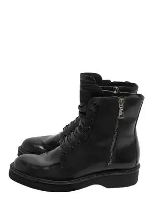 Prada Leather Combat Boots - Black