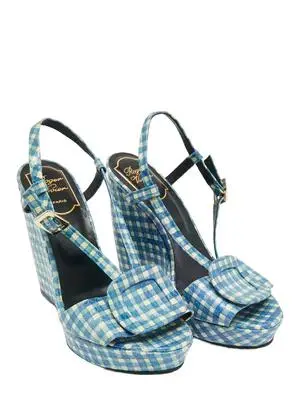 ROGER VIVIER Vintage Snakeskin Embossed Leather Wedge Sandals - Blue