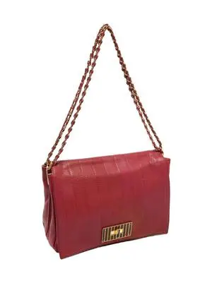 Fendi Claudia Embossed Leather Shoulder Bag - Red