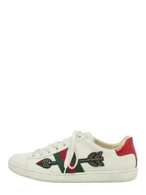 Gucci Snakeskin-embossed Embellished Sneakers - White