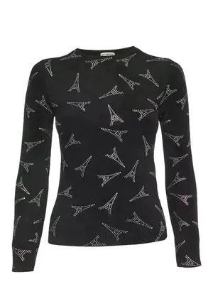 BALENCIAGA Eiffel Tower Pattern Crystal-Studded T-Shirt