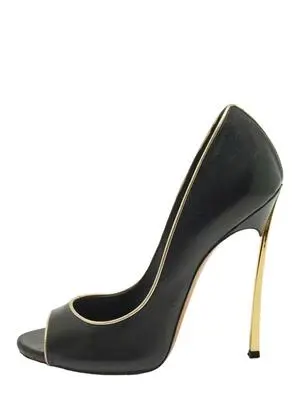 Casadei Leather Peep-toe Pumps - Black
