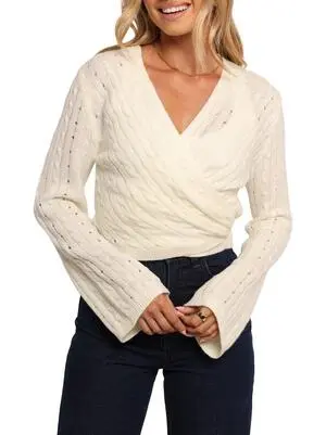 PETAL & PUP Kaelie Cable Knit Wrap Front Top - White