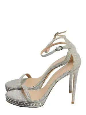 STUART WEITZMAN Nudist Pearl-trimmed Platform Sandals - Silver