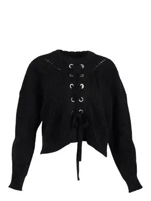 ISABEL MARANT VINTAGE Ribbed Lace-up Crew Neck Sweater - Black