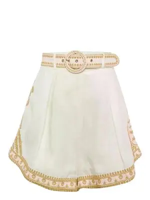 Zimmermann Linen Embroidered Belted Shorts - Neutrals