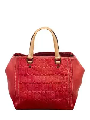 Carolina Herrera Andy Monogram Leather Tote Bag - Red