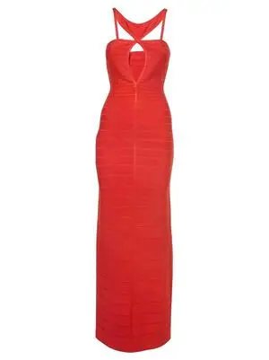 Herve Leger Knit Cut-out Maxi Dress - Red