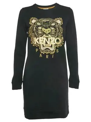 Kenzo Tiger-embroidered Cotton Mini Dress - Black