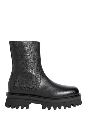 FERRAGAMO Klem Pebbled Leather Ankle Boots - Black