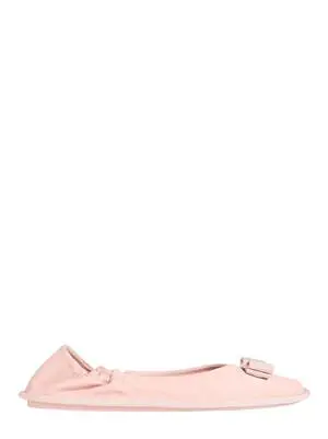 FERRAGAMO Varina Leather Ballet Flats With Bow Detail - Pastel Pink