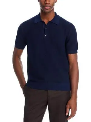 Canali Cotton Textured Knit Polo Shirt - Navy