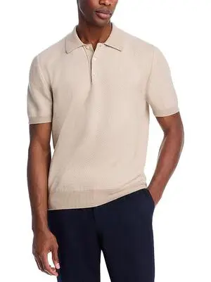 Canali Cotton Textured Knit Polo Shirt - Tan
