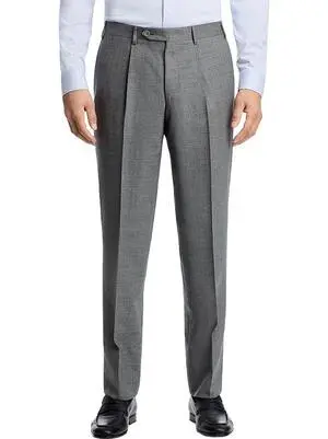 Canali Monza Pleat Melange Regular Fit Trousers Charcoal