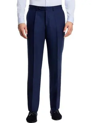 Canali Monza Pleat Melange Regular Fit Trousers Navy