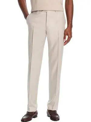 Canali Siena Flat Front Wool Trousers - Beige