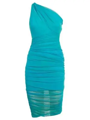 Versace Ruched One-shoulder Dress - Blue