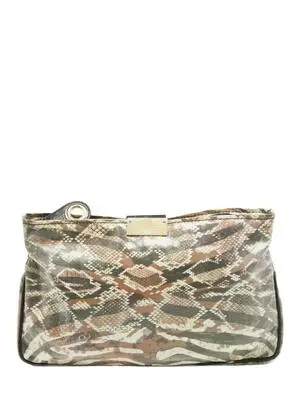 JIMMY CHOO Python-print Leather Zip Clutch Bag - Neutrals