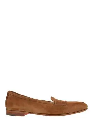 Santoni Calf Suede Penny Loafers - Brown