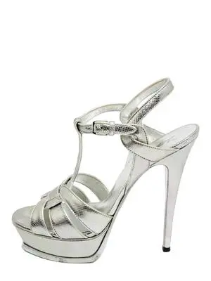 Saint Laurent Tribute Heeled Sandals - Silver