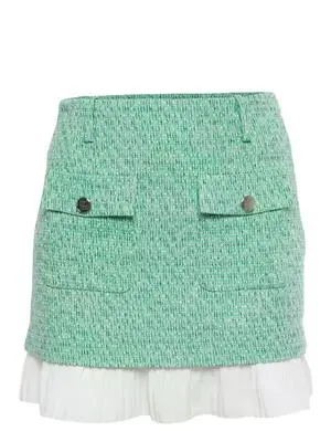 Maje Tweed Plissé Skirt - Green