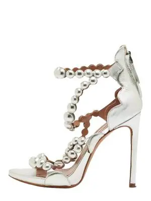 Alaïa Bombe Strappy Leather Sandals - Silver