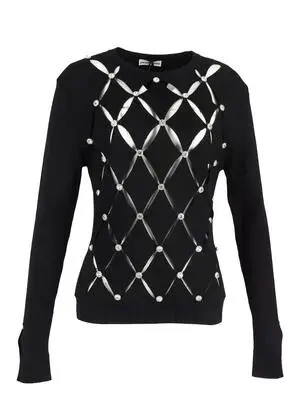 Rabanne Crystal Cut-out Merino-wool Sweater - Black