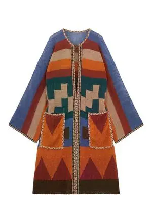 FORTELA Jacquard Patch-pocket Cardigan Coat - Orange