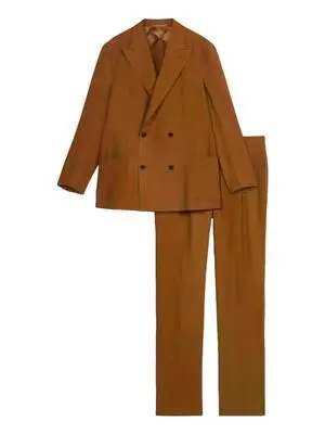 FORTELA Marcello Double-breasted Linen Suit - Brown