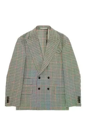 FORTELA Travel Double-breasted Plaid Blazer - Grey