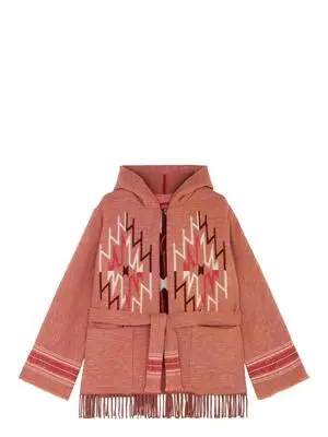 FORTELA Fringed-hem Hooded Cardigan - Pink