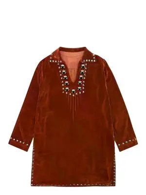 FORTELA Studded Velvet Blouse - Brown