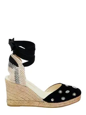 FORTELA Stone-embellished Wedge Espadrilles - Black