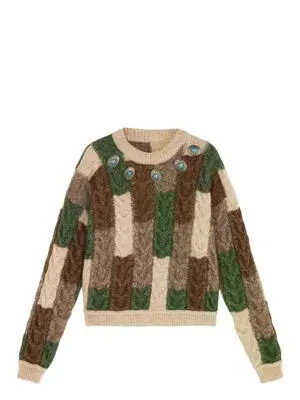 FORTELA Letitia Patchwork Crew-neck Sweater - Brown