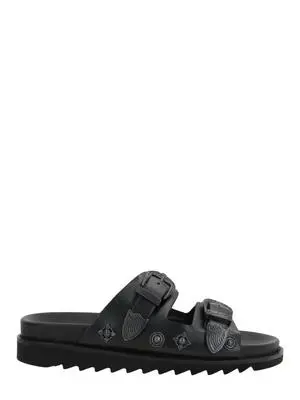 TOGA VIRILIS Studded Buckle Leather Sandals - Black