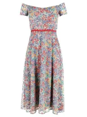 Saloni Off-shoulder Floral-print Midi Dress - Neutrals