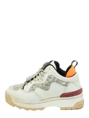 Fendi Mesh Leather Sneakers - Neutrals