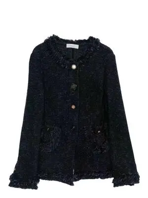 CHARLOTT Frayed-detail Buttoned Cardigan - Blue