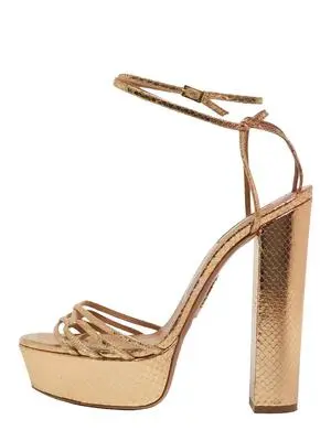 AQUAZZURA Python-embossed Platform Sandals - Gold